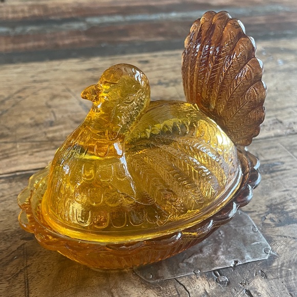 Vintage | Dining | Vintage Lesmith Amber Glass Lidded Turkey Or Hen On ...